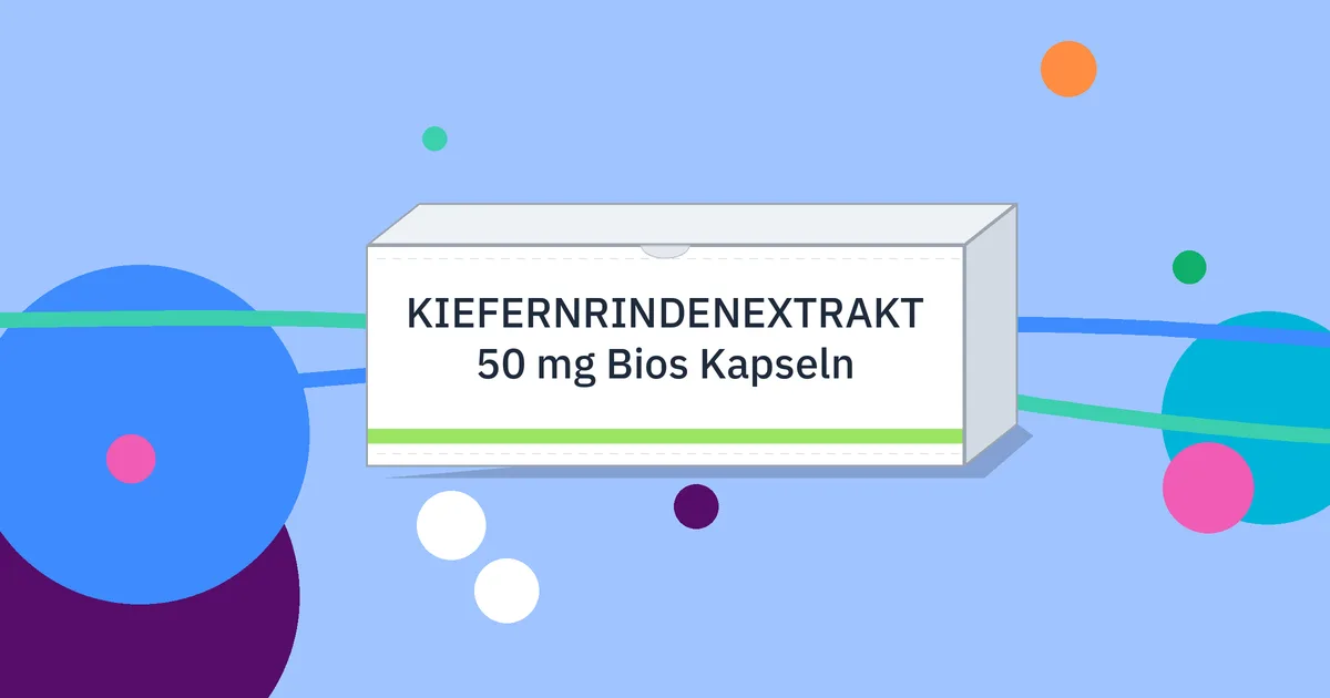 Symbolbild: Packung mit der Aufschrift KIEFERNRINDENEXTRAKT 50 mg Bios Kapseln (PZN 05037597) – Verfügbarkeit und Bezug in Apotheken in Frankfurt am Main