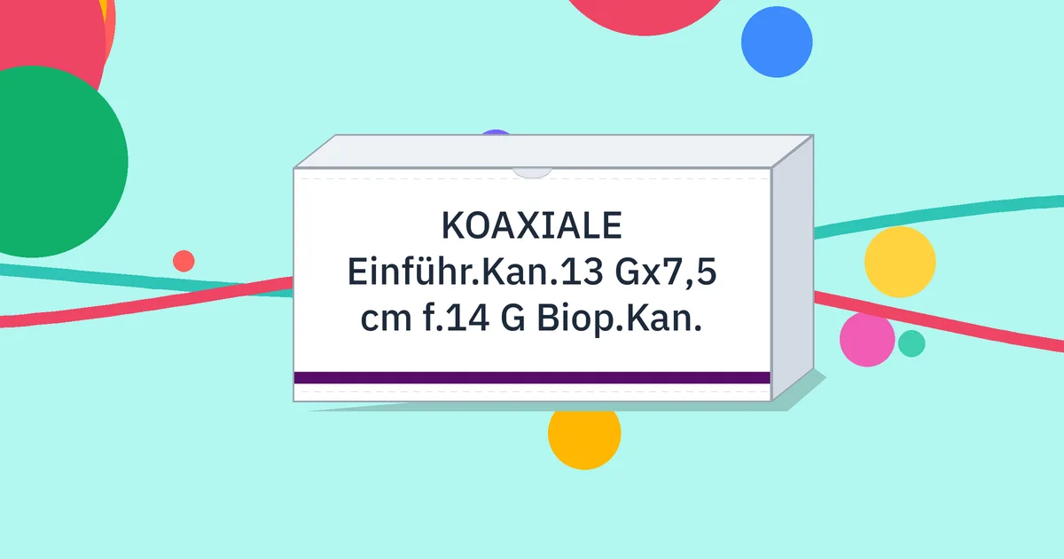 Symbolbild: Packung mit der Aufschrift KOAXIALE Einführ.Kan.13 Gx7,5 cm f.14 G Biop.Kan. (PZN 06124789) – Verfügbarkeit und Bezug in Apotheken in Frankfurt am Main