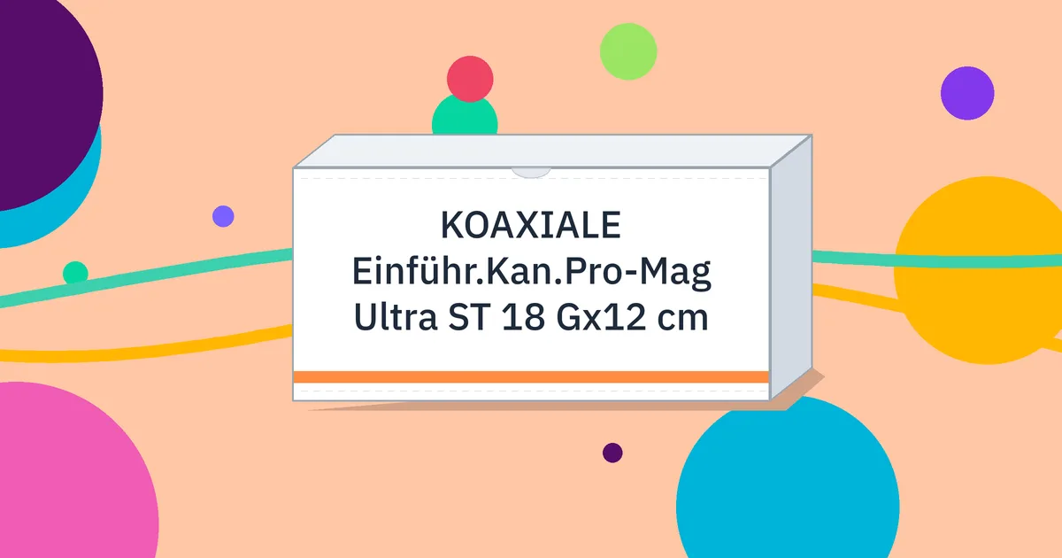 Symbolbild: Packung mit der Aufschrift KOAXIALE Einführ.Kan.Pro-Mag Ultra ST 18 Gx12 cm (PZN 05141320) – Verfügbarkeit und Bezug in Apotheken in Frankfurt am Main