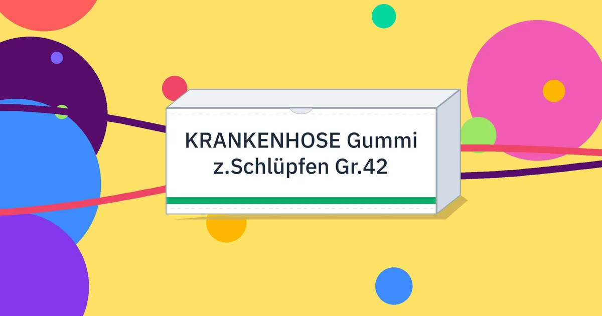 Symbolbild: Packung mit der Aufschrift KRANKENHOSE Gummi z.Schlüpfen Gr.42 (PZN 01740779) – Verfügbarkeit und Bezug in Apotheken in Frankfurt am Main