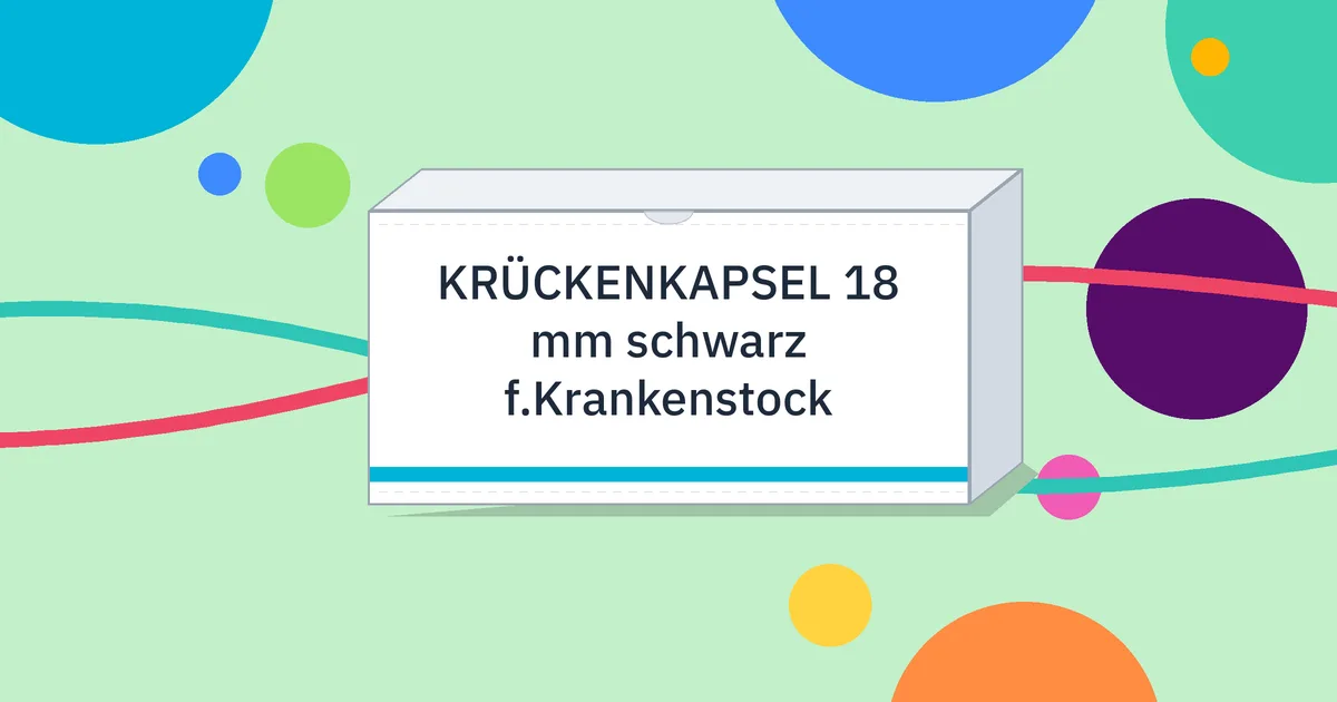 Symbolbild: Packung mit der Aufschrift KRÜCKENKAPSEL 18 mm schwarz f.Krankenstock (PZN 08434749) – Verfügbarkeit und Bezug in Apotheken in Frankfurt am Main