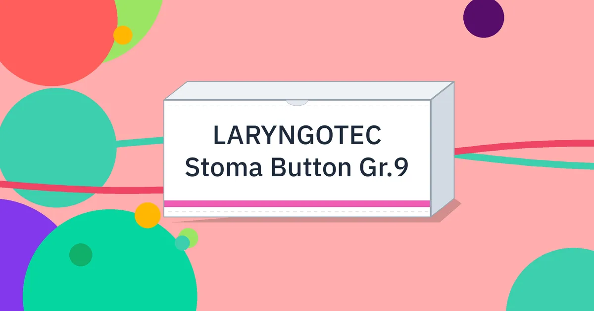 Symbolbild: Packung mit der Aufschrift LARYNGOTEC Stoma Button Gr.9 (PZN 00624781) – Verfügbarkeit und Bezug in Apotheken in Frankfurt am Main