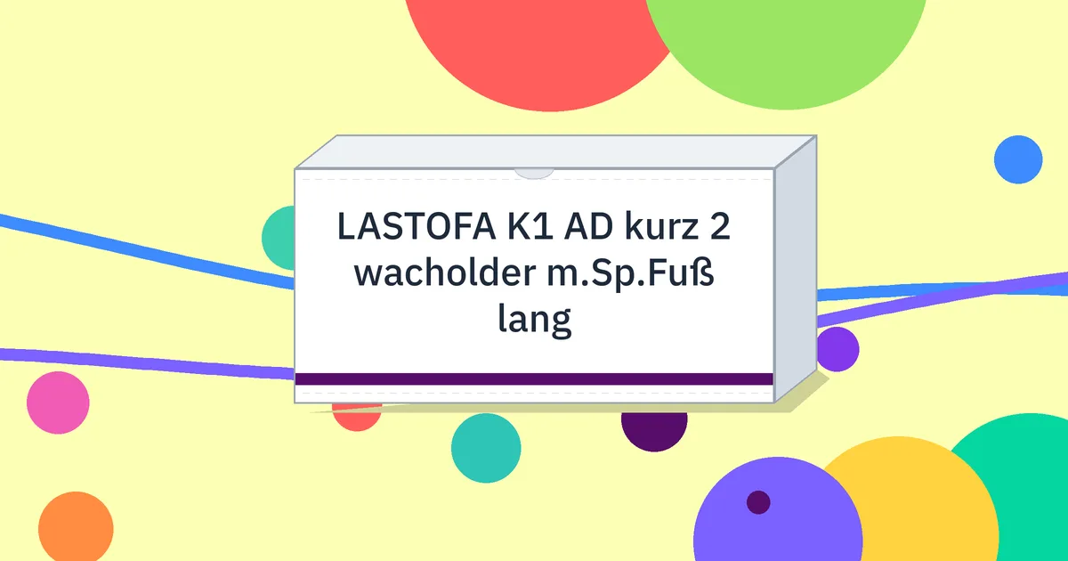Symbolbild: Packung mit der Aufschrift LASTOFA K1 AD kurz 2 wacholder m.Sp.Fuß lang (PZN 13786746) – Verfügbarkeit und Bezug in Apotheken in Frankfurt am Main