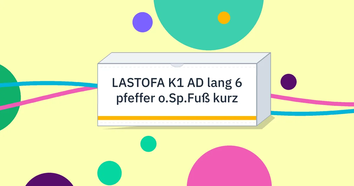 Symbolbild: Packung mit der Aufschrift LASTOFA K1 AD lang 6 pfeffer o.Sp.Fuß kurz (PZN 13788337) – Verfügbarkeit und Bezug in Apotheken in Frankfurt am Main