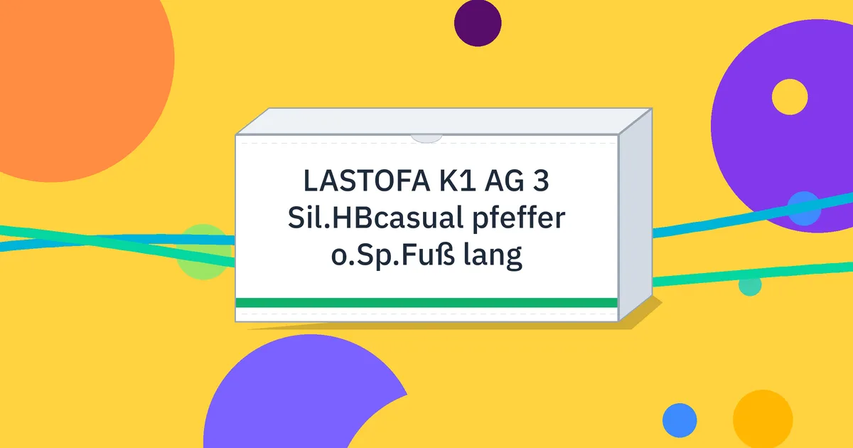 Symbolbild: Packung mit der Aufschrift LASTOFA K1 AG 3 Sil.HBcasual pfeffer o.Sp.Fuß lang (PZN 14148367) – Verfügbarkeit und Bezug in Apotheken in Frankfurt am Main