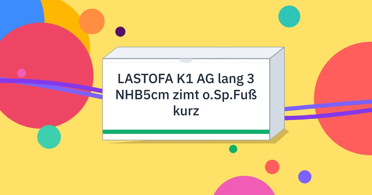 Symbolbild: Packung mit der Aufschrift LASTOFA K1 AG lang 3 NHB5cm zimt o.Sp.Fuß kurz (PZN 13790848) – Verfügbarkeit und Bezug in Apotheken in Frankfurt am Main