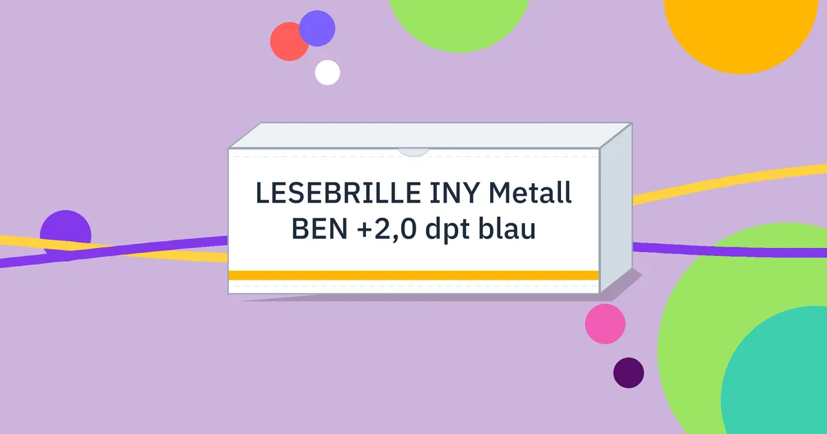 Symbolbild: Packung mit der Aufschrift LESEBRILLE INY Metall BEN +2,0 dpt blau (PZN 19928288) – Verfügbarkeit und Bezug in Apotheken in Frankfurt am Main
