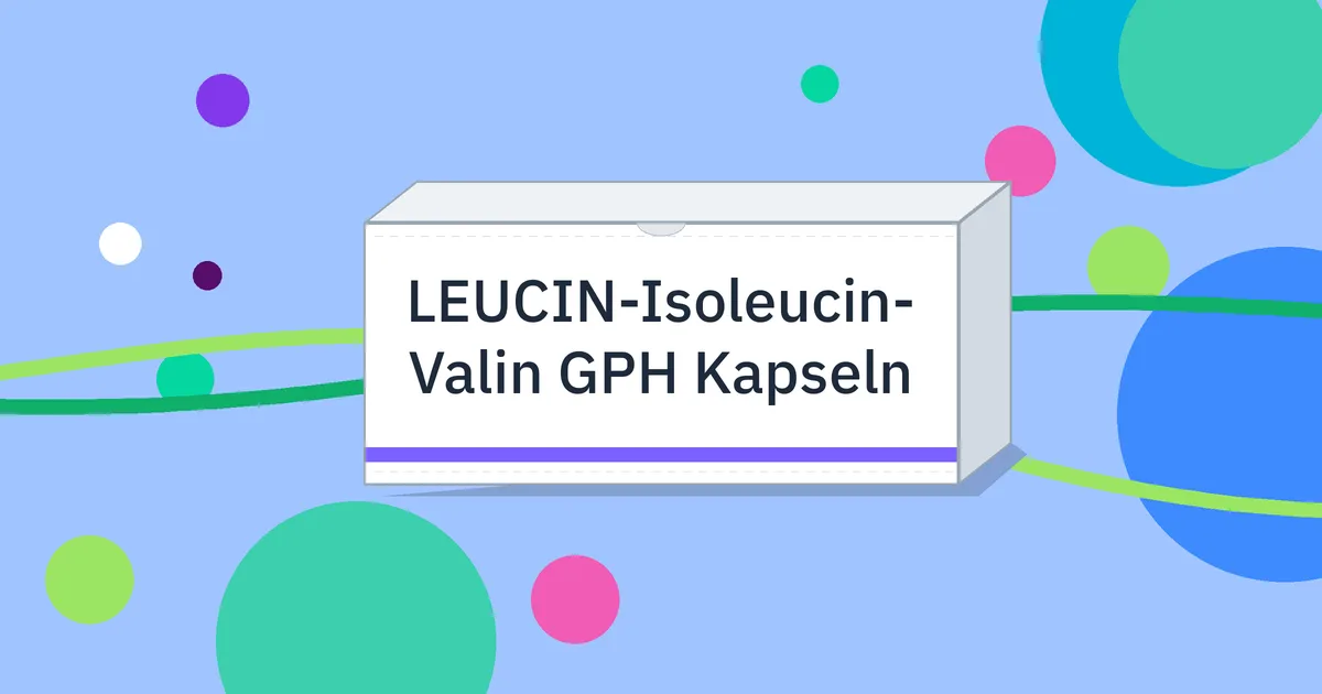 Symbolbild: Packung mit der Aufschrift LEUCIN-Isoleucin-Valin GPH Kapseln (PZN 17755435) – Verfügbarkeit und Bezug in Apotheken in Frankfurt am Main