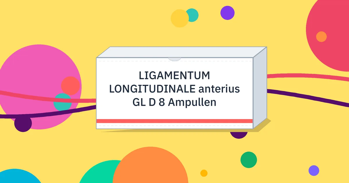 Symbolbild: Packung mit der Aufschrift LIGAMENTUM LONGITUDINALE anterius GL D 8 Ampullen (PZN 02881594) – Verfügbarkeit und Bezug in Apotheken in Frankfurt am Main