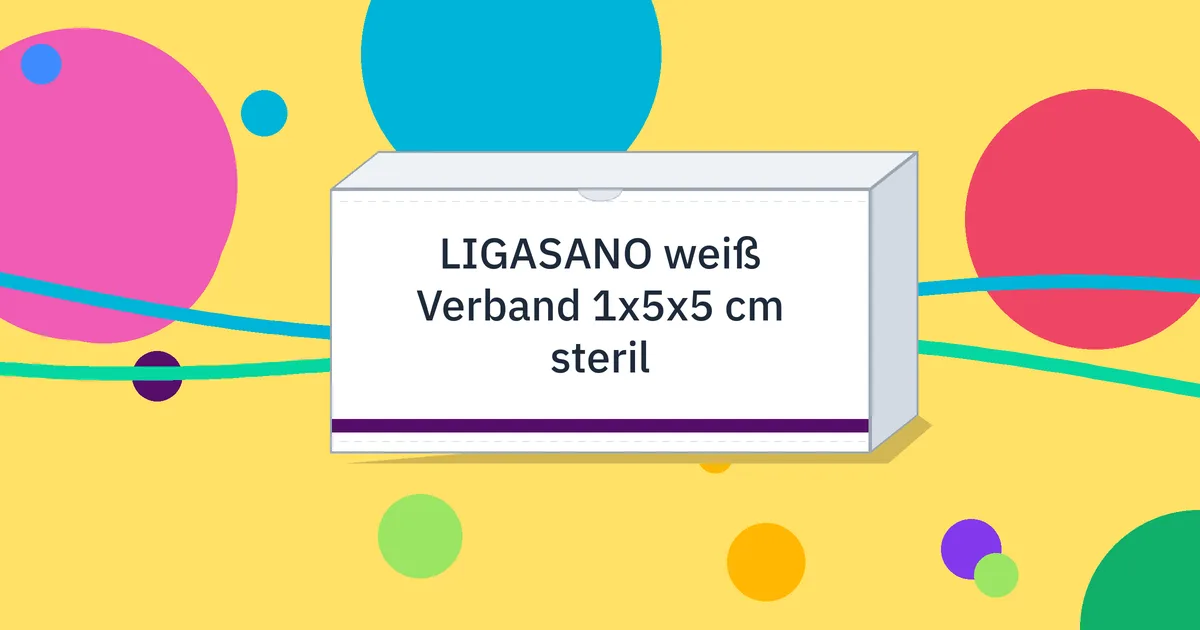 Symbolbild: Packung mit der Aufschrift LIGASANO weiß Verband 1x5x5 cm steril (PZN 19103895) – Verfügbarkeit und Bezug in Apotheken in Frankfurt am Main