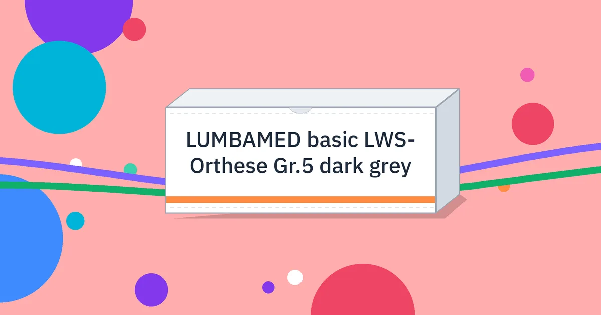 Symbolbild: Packung mit der Aufschrift LUMBAMED basic LWS-Orthese Gr.5 dark grey (PZN 20520204) – Verfügbarkeit und Bezug in Apotheken in Frankfurt am Main