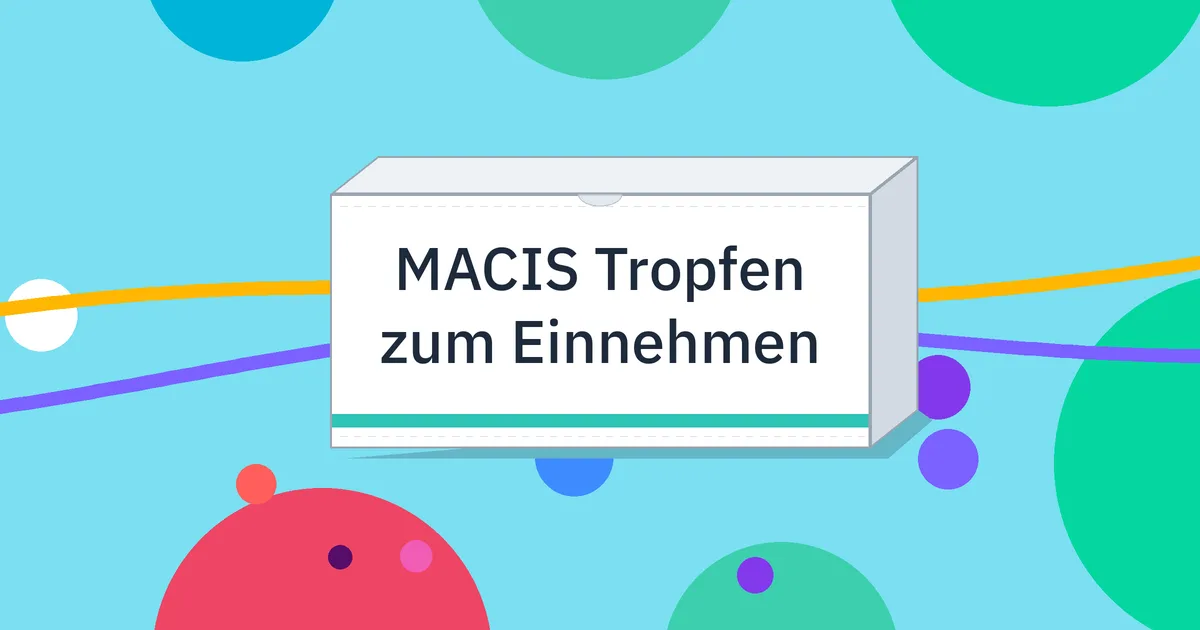 Symbolbild: Packung mit der Aufschrift MACIS Tropfen zum Einnehmen (PZN 11866955) – Verfügbarkeit und Bezug in Apotheken in Frankfurt am Main