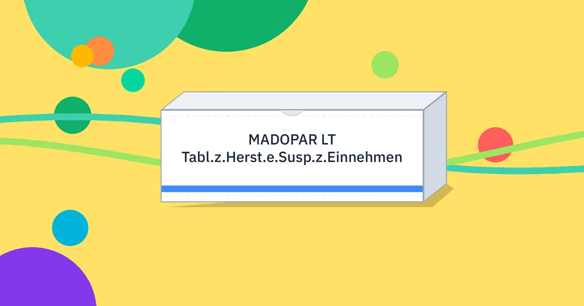 Symbolbild: Packung mit der Aufschrift MADOPAR LT Tabl.z.Herst.e.Susp.z.Einnehmen (PZN 00326500) – Verfügbarkeit und Bezug in Apotheken in Frankfurt am Main
