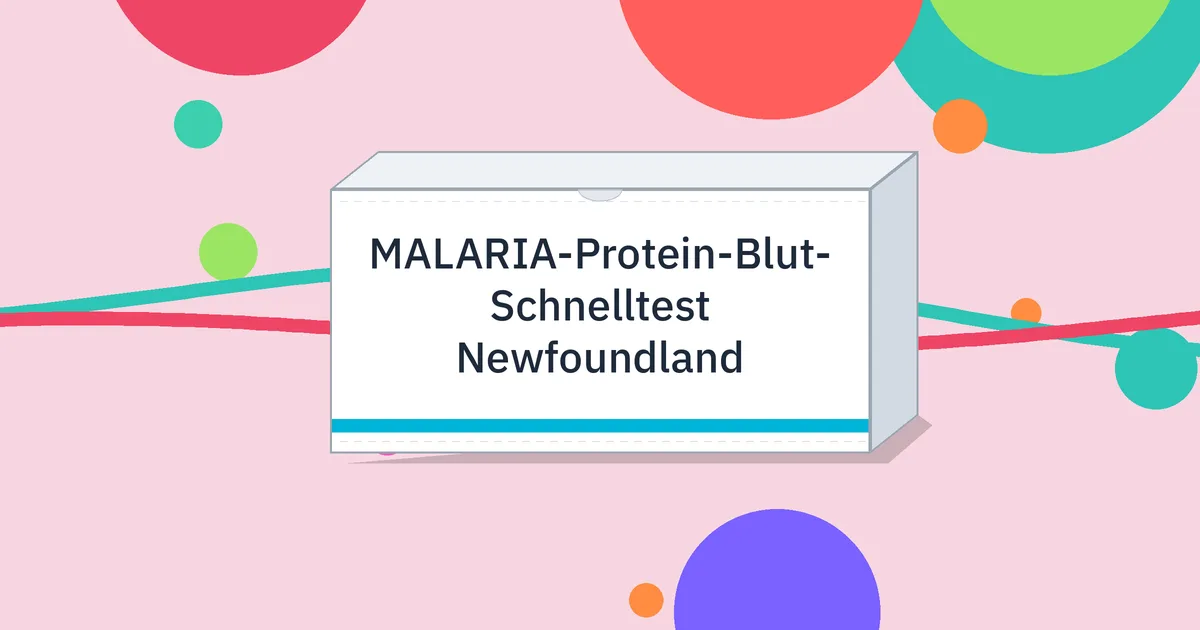 Symbolbild: Packung mit der Aufschrift MALARIA-Protein-Blut-Schnelltest Newfoundland (PZN 18757407) – Verfügbarkeit und Bezug in Apotheken in Frankfurt am Main