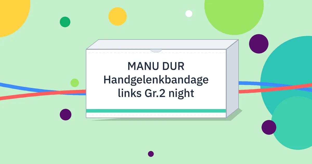 Symbolbild: Packung mit der Aufschrift MANU DUR Handgelenkbandage links Gr.2 night (PZN 19960530) – Verfügbarkeit und Bezug in Apotheken in Frankfurt am Main