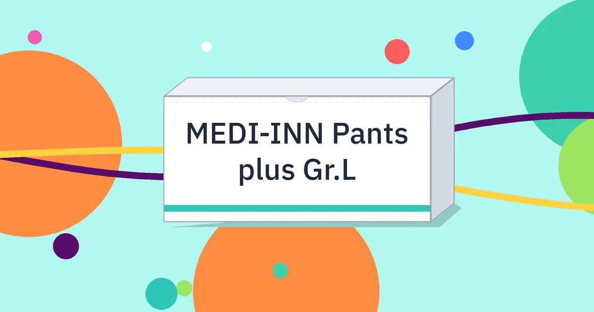 Symbolbild: Packung mit der Aufschrift MEDI-INN Pants plus Gr.L (PZN 17412652) – Verfügbarkeit und Bezug in Apotheken in Frankfurt am Main
