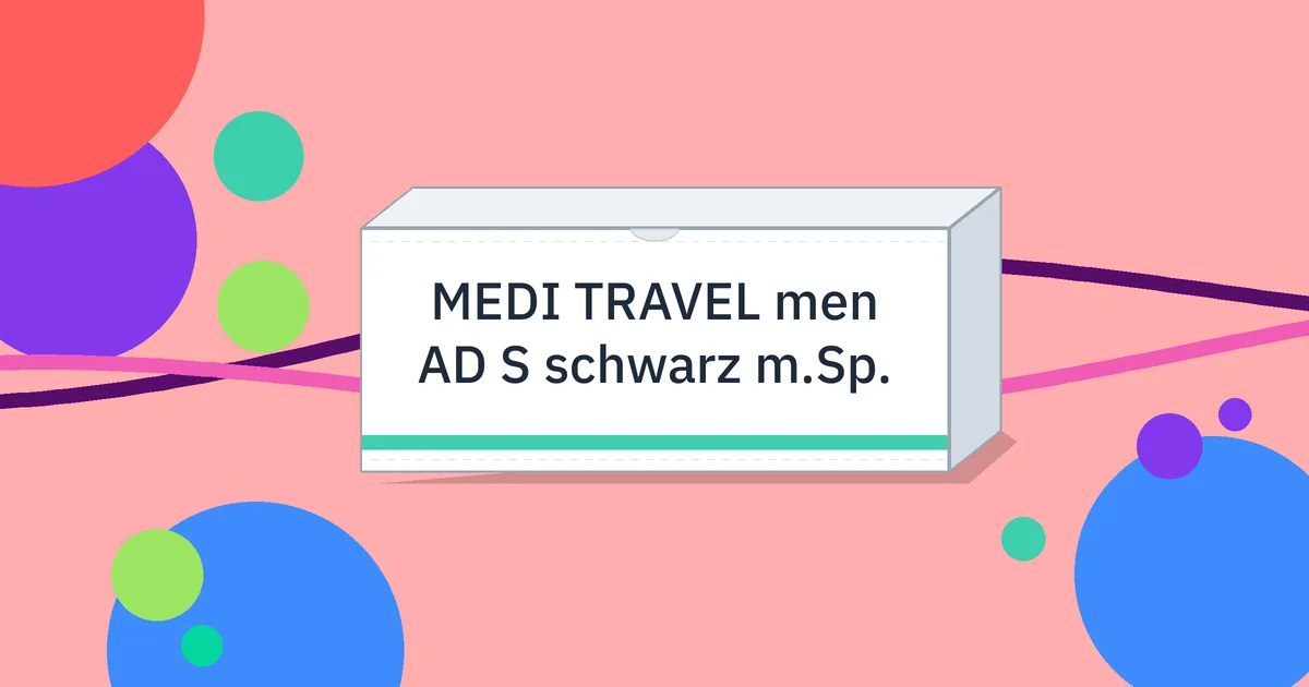 Symbolbild: Packung mit der Aufschrift MEDI TRAVEL men AD S schwarz m.Sp. (PZN 07668764) – Verfügbarkeit und Bezug in Apotheken in Frankfurt am Main