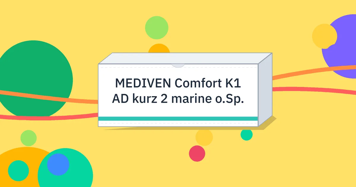 Symbolbild: Packung mit der Aufschrift MEDIVEN Comfort K1 AD kurz 2 marine o.Sp. (PZN 14563468) – Verfügbarkeit und Bezug in Apotheken in Frankfurt am Main