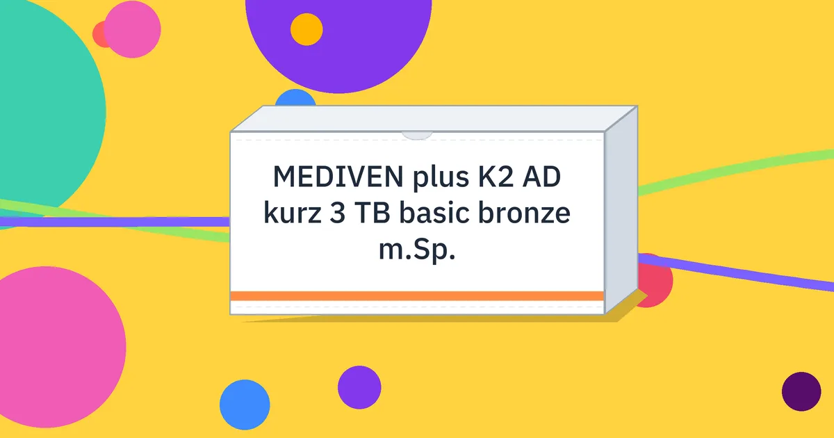 Symbolbild: Packung mit der Aufschrift MEDIVEN plus K2 AD kurz 3 TB basic bronze m.Sp. (PZN 15098861) – Verfügbarkeit und Bezug in Apotheken in Frankfurt am Main