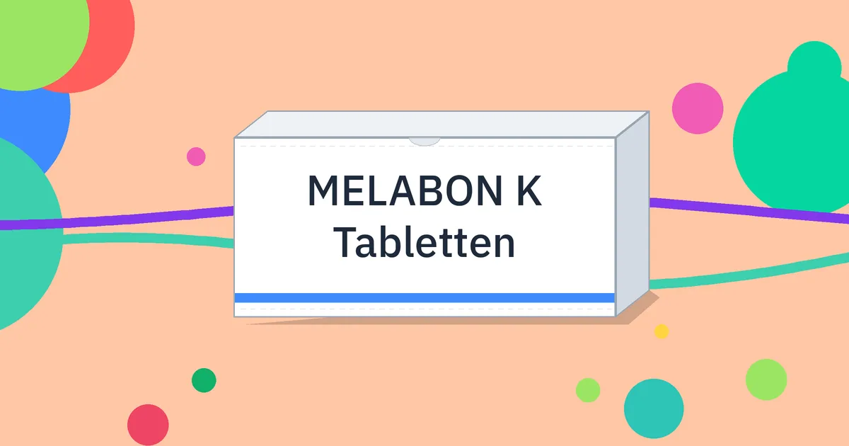 Symbolbild: Packung mit der Aufschrift MELABON K Tabletten (PZN 04566980) – Verfügbarkeit und Bezug in Apotheken in Frankfurt am Main