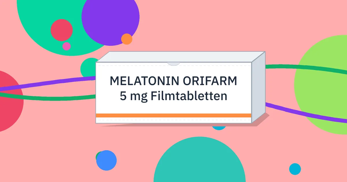 Symbolbild: Packung mit der Aufschrift MELATONIN ORIFARM 5 mg Filmtabletten (PZN 19687235) – Verfügbarkeit und Bezug in Apotheken in Frankfurt am Main