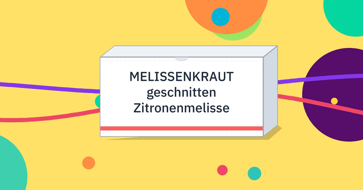 Symbolbild: Packung mit der Aufschrift MELISSENKRAUT geschnitten Zitronenmelisse (PZN 14031671) – Verfügbarkeit und Bezug in Apotheken in Frankfurt am Main