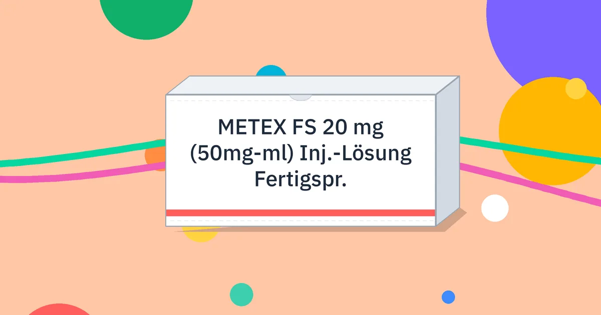 Symbolbild: Packung mit der Aufschrift METEX FS 20 mg (50mg-ml) Inj.-Lösung Fertigspr. (PZN 18502713) – Verfügbarkeit und Bezug in Apotheken in Frankfurt am Main