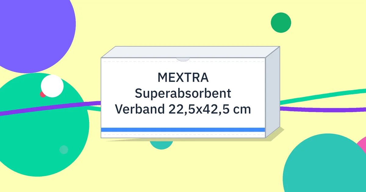 Symbolbild: Packung mit der Aufschrift MEXTRA Superabsorbent Verband 22,5x42,5 cm (PZN 19295914) – Verfügbarkeit und Bezug in Apotheken in Frankfurt am Main