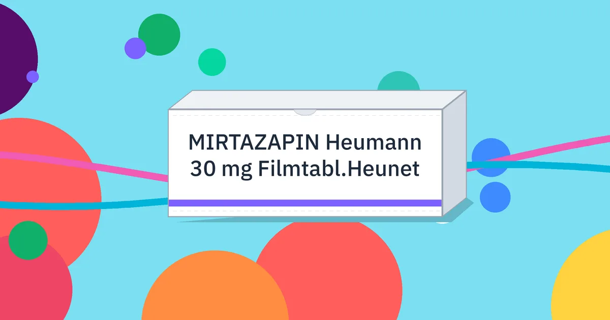 Symbolbild: Packung mit der Aufschrift MIRTAZAPIN Heumann 30 mg Filmtabl.Heunet (PZN 05890518) – Verfügbarkeit und Bezug in Apotheken in Frankfurt am Main