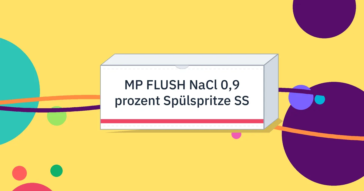 Symbolbild: Packung mit der Aufschrift MP FLUSH NaCl 0,9 prozent Spülspritze SS (PZN 20369196) – Verfügbarkeit und Bezug in Apotheken in Frankfurt am Main