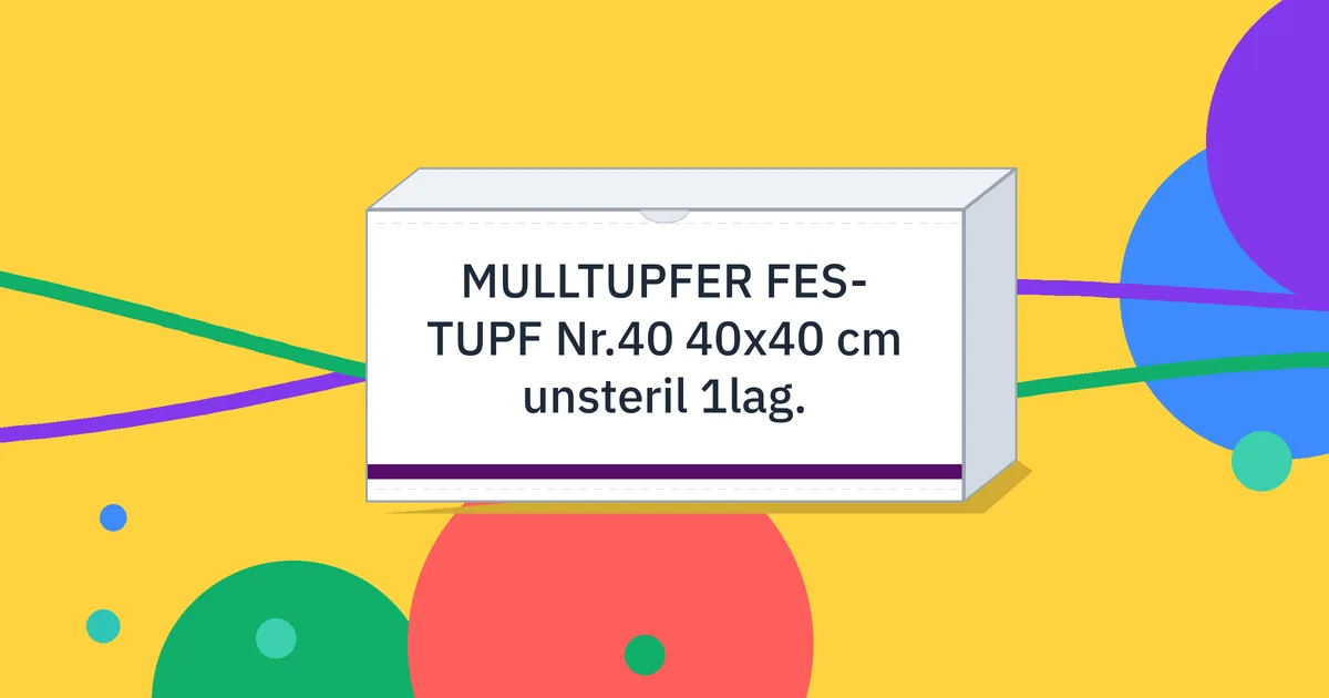 Symbolbild: Packung mit der Aufschrift MULLTUPFER FES-TUPF Nr.40 40x40 cm unsteril 1lag. (PZN 04050673) – Verfügbarkeit und Bezug in Apotheken in Frankfurt am Main