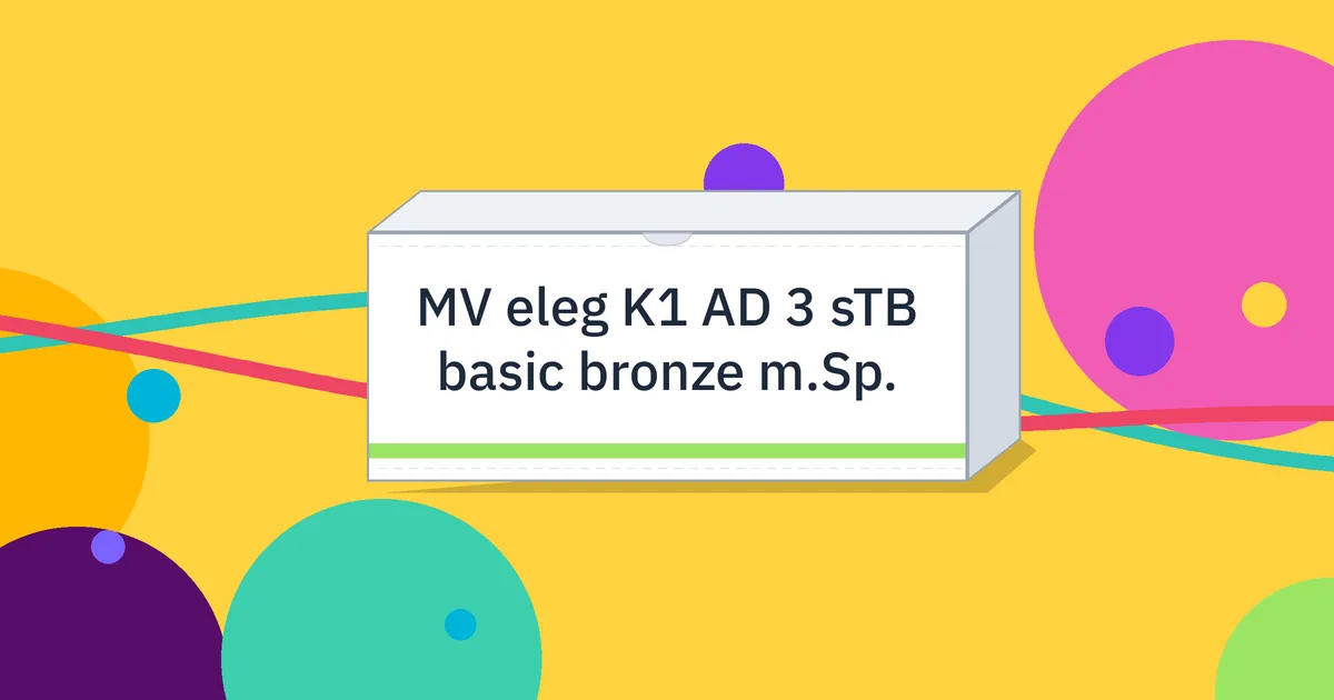 Symbolbild: Packung mit der Aufschrift MV eleg K1 AD 3 sTB basic bronze m.Sp. (PZN 14705230) – Verfügbarkeit und Bezug in Apotheken in Frankfurt am Main