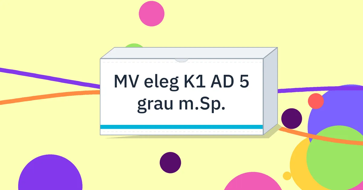 Symbolbild: Packung mit der Aufschrift MV eleg K1 AD 5 grau m.Sp. (PZN 18916509) – Verfügbarkeit und Bezug in Apotheken in Frankfurt am Main