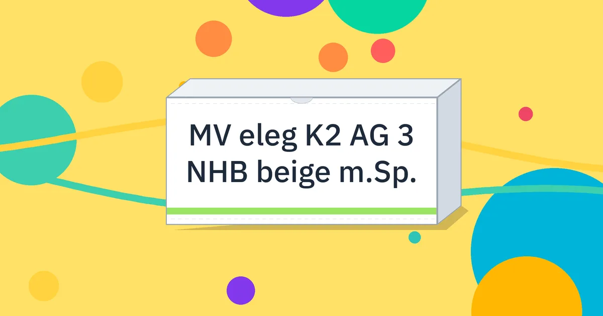 Symbolbild: Packung mit der Aufschrift MV eleg K2 AG 3 NHB beige m.Sp. (PZN 15730891) – Verfügbarkeit und Bezug in Apotheken in Frankfurt am Main