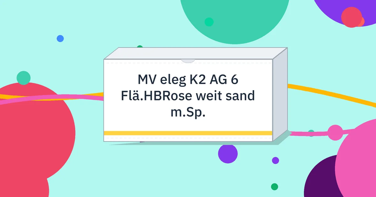 Symbolbild: Packung mit der Aufschrift MV eleg K2 AG 6 Flä.HBRose weit sand m.Sp. (PZN 18929759) – Verfügbarkeit und Bezug in Apotheken in Frankfurt am Main