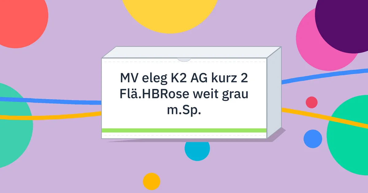 Symbolbild: Packung mit der Aufschrift MV eleg K2 AG kurz 2 Flä.HBRose weit grau m.Sp. (PZN 18926117) – Verfügbarkeit und Bezug in Apotheken in Frankfurt am Main