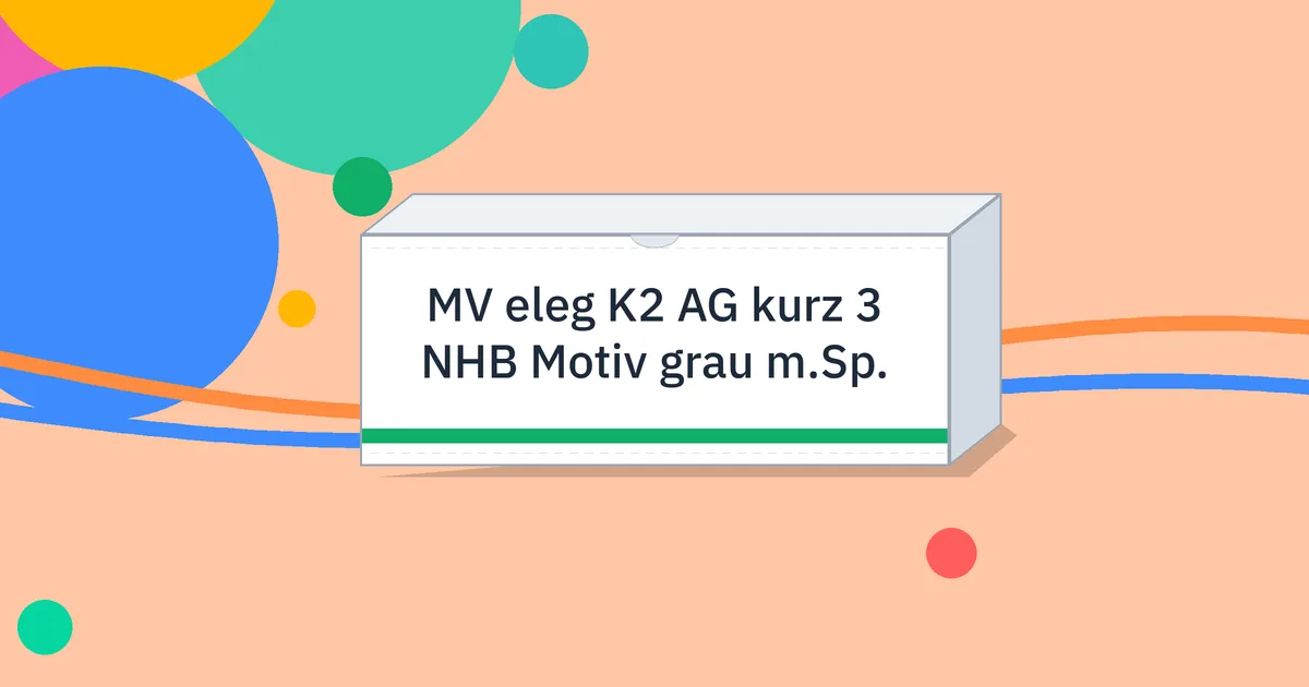 Symbolbild: Packung mit der Aufschrift MV eleg K2 AG kurz 3 NHB Motiv grau m.Sp. (PZN 18926465) – Verfügbarkeit und Bezug in Apotheken in Frankfurt am Main