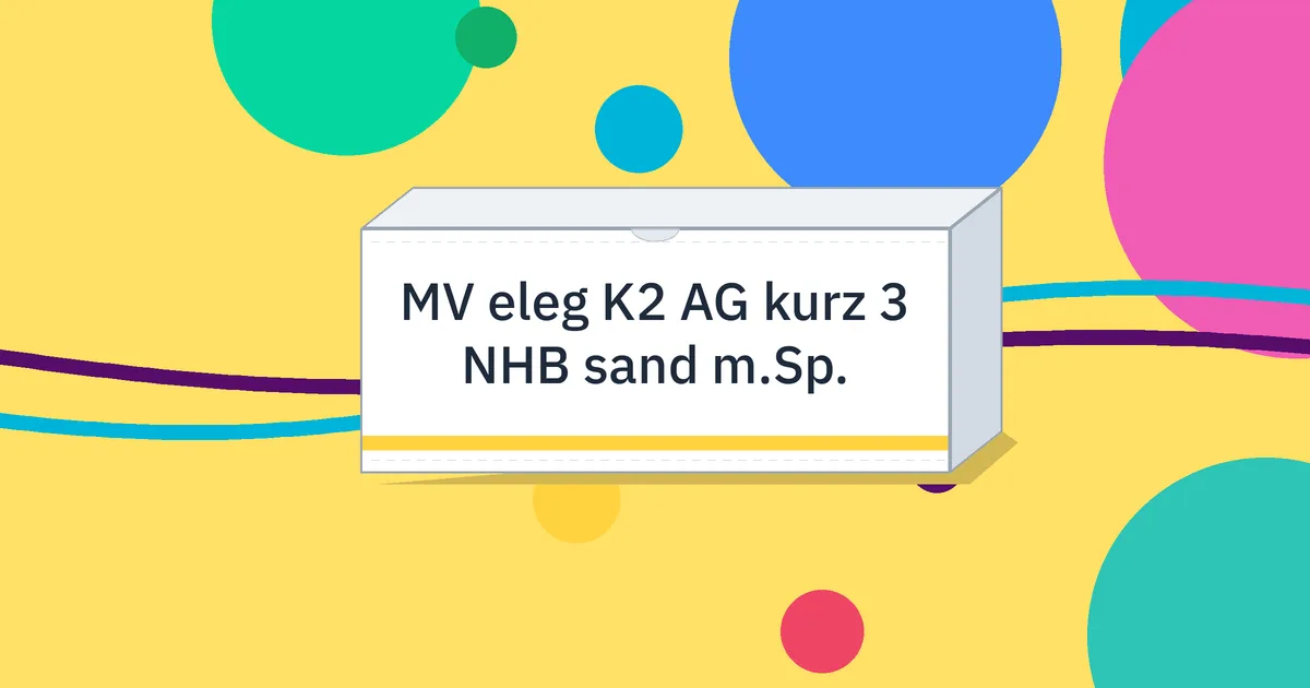 Symbolbild: Packung mit der Aufschrift MV eleg K2 AG kurz 3 NHB sand m.Sp. (PZN 18925589) – Verfügbarkeit und Bezug in Apotheken in Frankfurt am Main