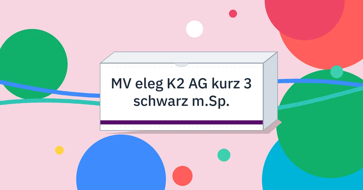 Symbolbild: Packung mit der Aufschrift MV eleg K2 AG kurz 3 schwarz m.Sp. (PZN 00318363) – Verfügbarkeit und Bezug in Apotheken in Frankfurt am Main