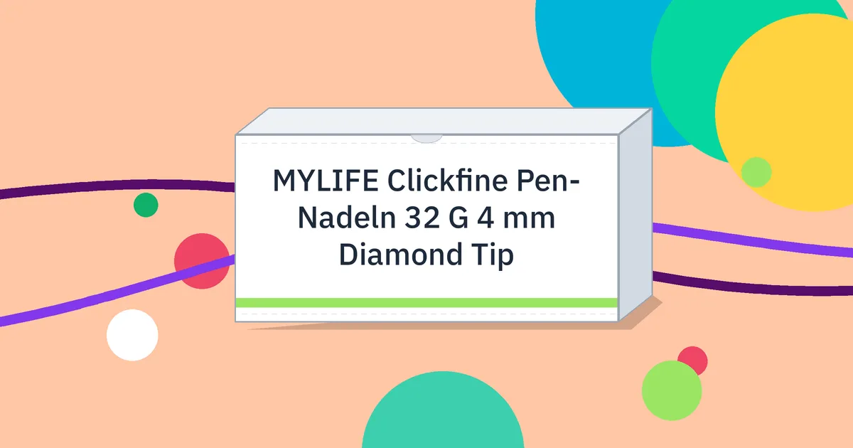 Symbolbild: Packung mit der Aufschrift MYLIFE Clickfine Pen-Nadeln 32 G 4 mm Diamond Tip (PZN 16597804) – Verfügbarkeit und Bezug in Apotheken in Frankfurt am Main