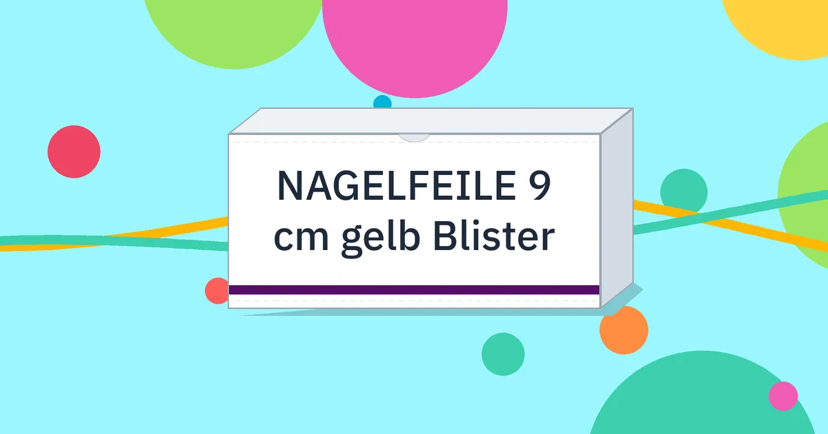 Symbolbild: Packung mit der Aufschrift NAGELFEILE 9 cm gelb Blister (PZN 01584167) – Verfügbarkeit und Bezug in Apotheken in Frankfurt am Main