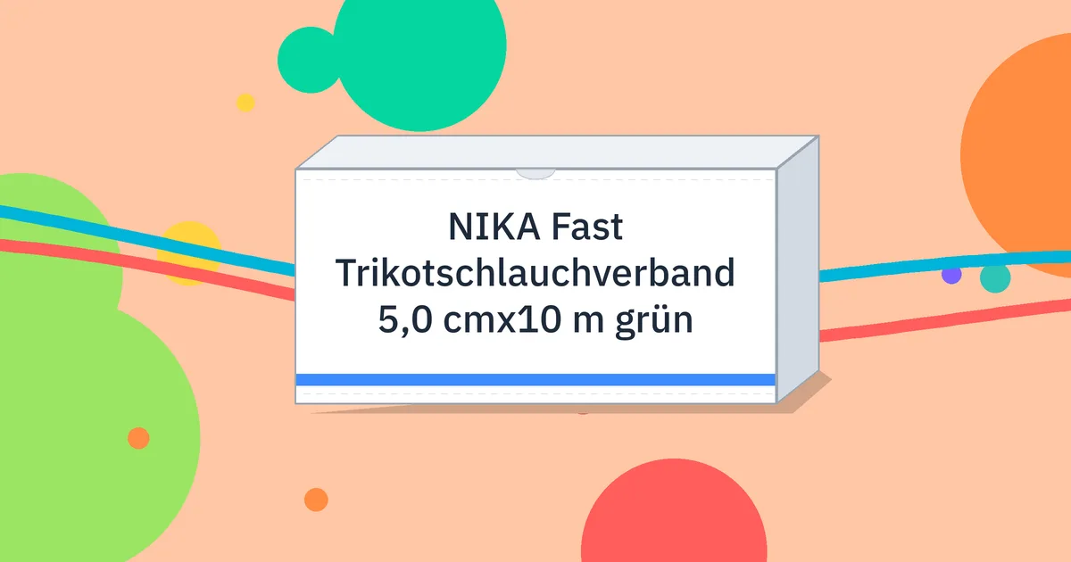 Symbolbild: Packung mit der Aufschrift NIKA Fast Trikotschlauchverband 5,0 cmx10 m grün (PZN 18171802) – Verfügbarkeit und Bezug in Apotheken in Frankfurt am Main