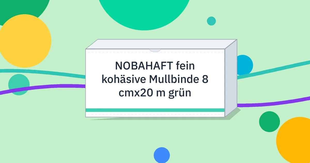 Symbolbild: Packung mit der Aufschrift NOBAHAFT fein kohäsive Mullbinde 8 cmx20 m grün (PZN 07742779) – Verfügbarkeit und Bezug in Apotheken in Frankfurt am Main