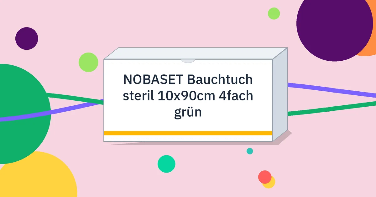 Symbolbild: Packung mit der Aufschrift NOBASET Bauchtuch steril 10x90cm 4fach grün (PZN 17756788) – Verfügbarkeit und Bezug in Apotheken in Frankfurt am Main