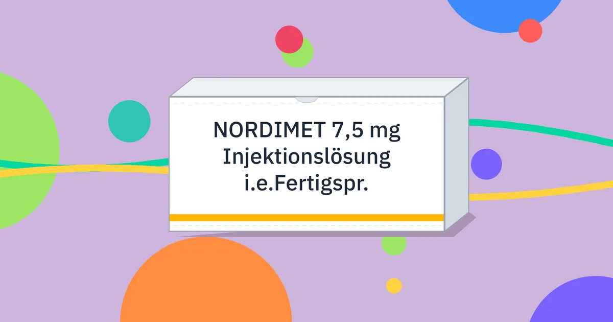 Symbolbild: Packung mit der Aufschrift NORDIMET 7,5 mg Injektionslösung i.e.Fertigspr. (PZN 15264704) – Verfügbarkeit und Bezug in Apotheken in Frankfurt am Main