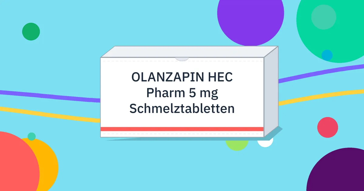 Symbolbild: Packung mit der Aufschrift OLANZAPIN HEC Pharm 5 mg Schmelztabletten (PZN 11883014) – Verfügbarkeit und Bezug in Apotheken in Frankfurt am Main