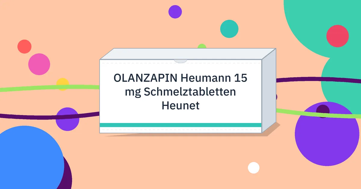 Symbolbild: Packung mit der Aufschrift OLANZAPIN Heumann 15 mg Schmelztabletten Heunet (PZN 09100192) – Verfügbarkeit und Bezug in Apotheken in Frankfurt am Main