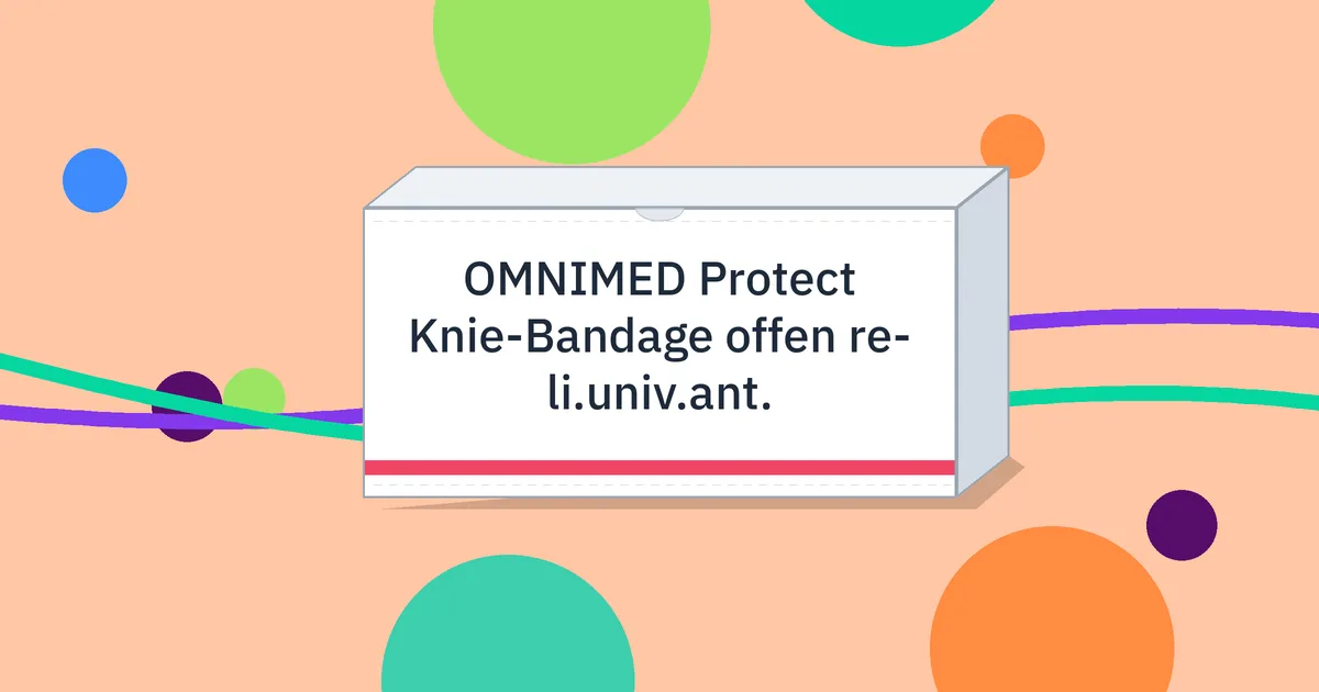 Symbolbild: Packung mit der Aufschrift OMNIMED Protect Knie-Bandage offen re-li.univ.ant. (PZN 16357299) – Verfügbarkeit und Bezug in Apotheken in Frankfurt am Main