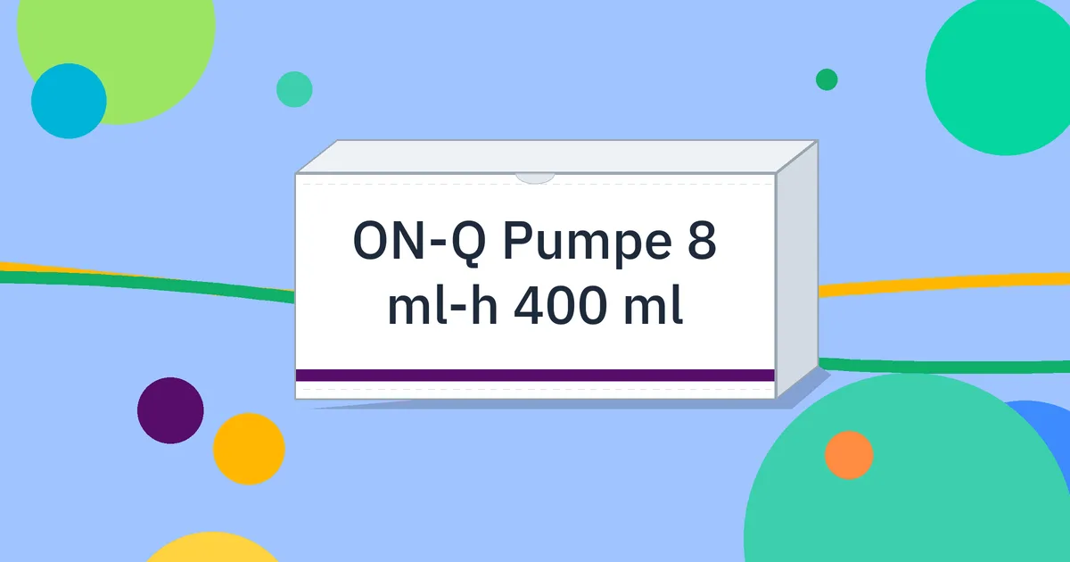 Symbolbild: Packung mit der Aufschrift ON-Q Pumpe 8 ml-h 400 ml (PZN 14276734) – Verfügbarkeit und Bezug in Apotheken in Frankfurt am Main