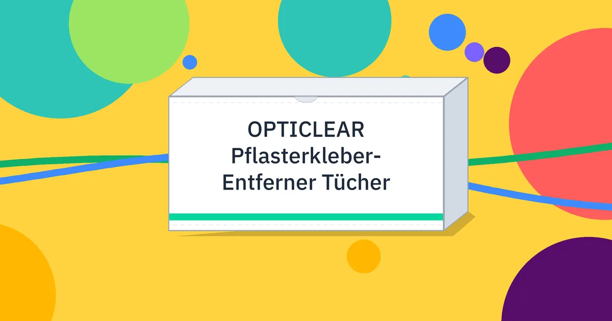 Symbolbild: Packung mit der Aufschrift OPTICLEAR Pflasterkleber-Entferner Tücher (PZN 10400315) – Verfügbarkeit und Bezug in Apotheken in Frankfurt am Main